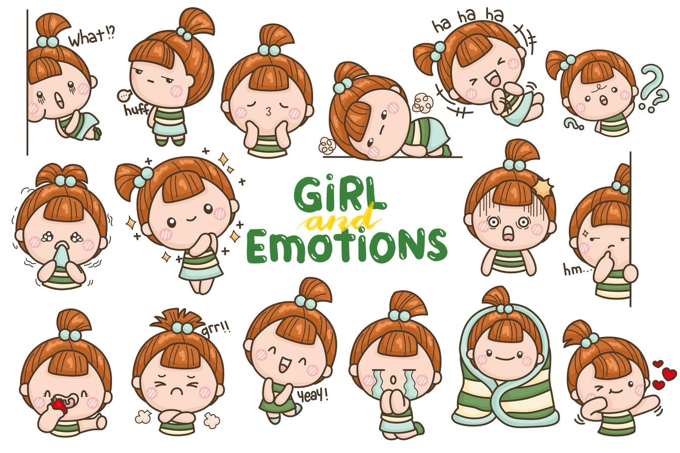 Girl and Emotions Clipart - Cute Kids Clip Art – inkleystudio