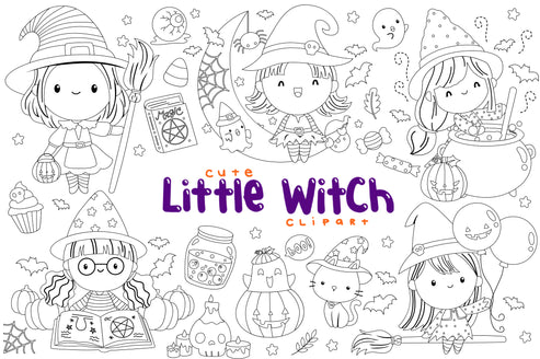 Cute Witch Clipart - Cute Halloween Clip Art Coloring – inkleystudio