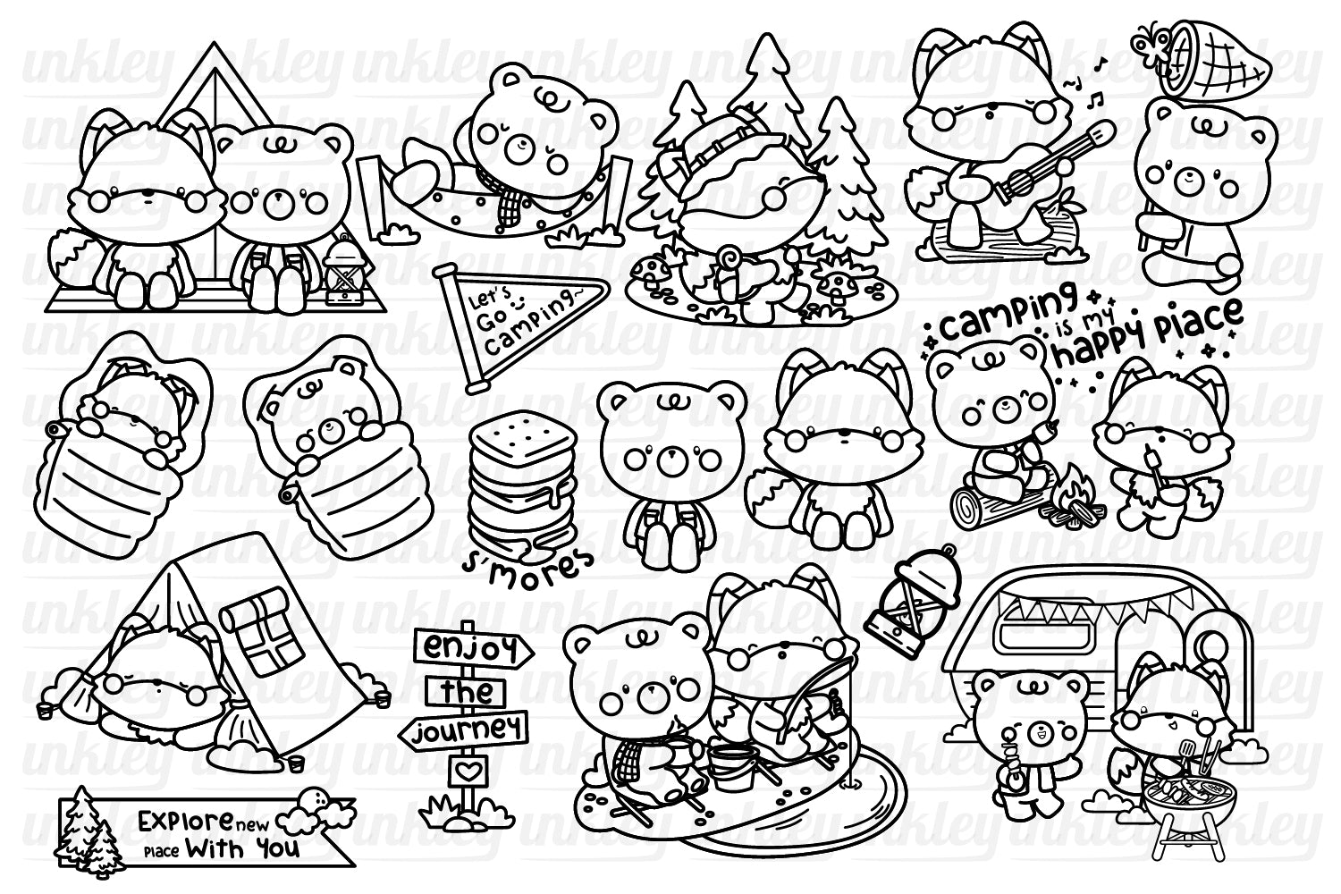 Animal and Camping Clipart - Cute Animal Coloring – inkleystudio