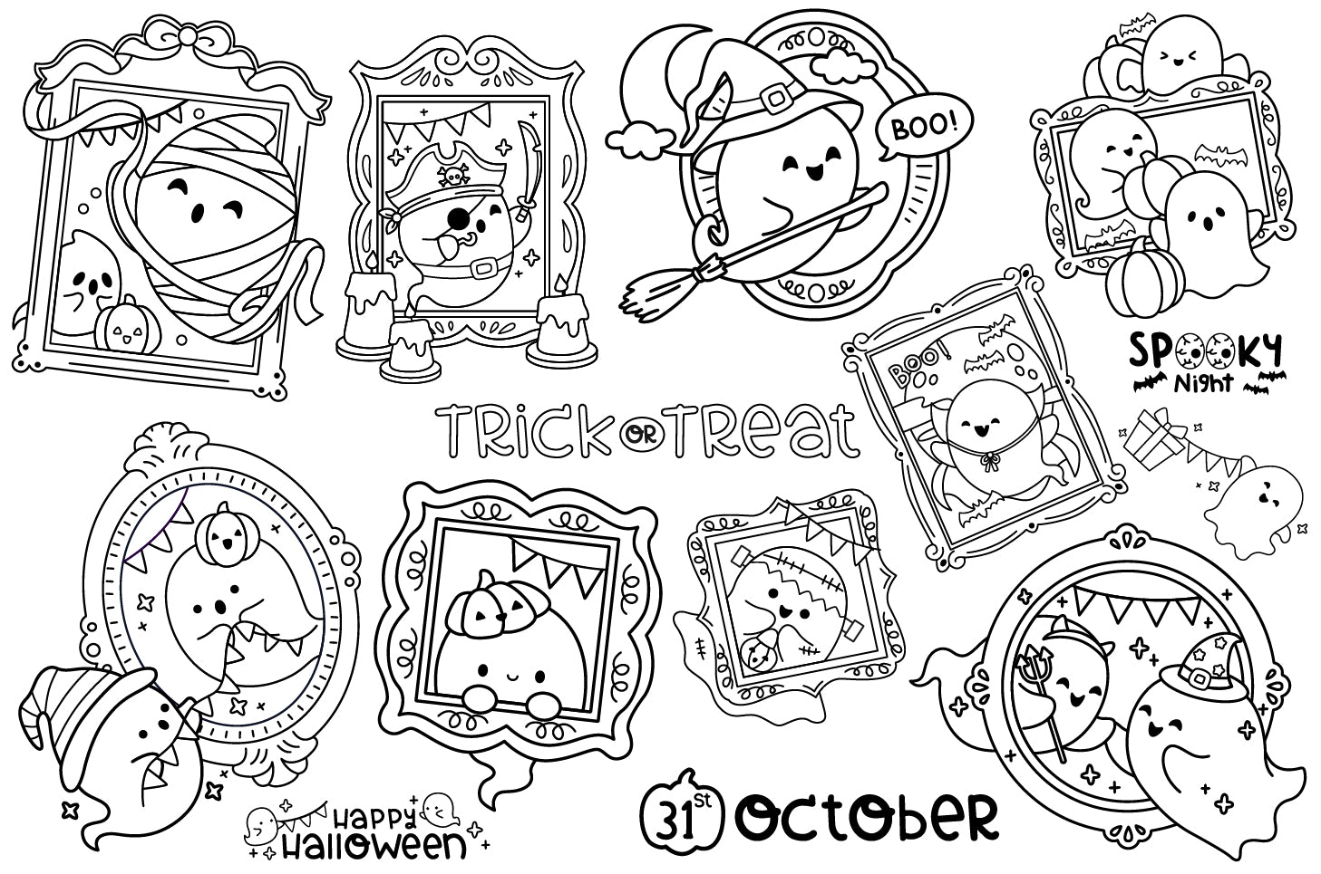 Cute Ghost Clipart - Cute Halloween Clip Art Coloring – inkleystudio