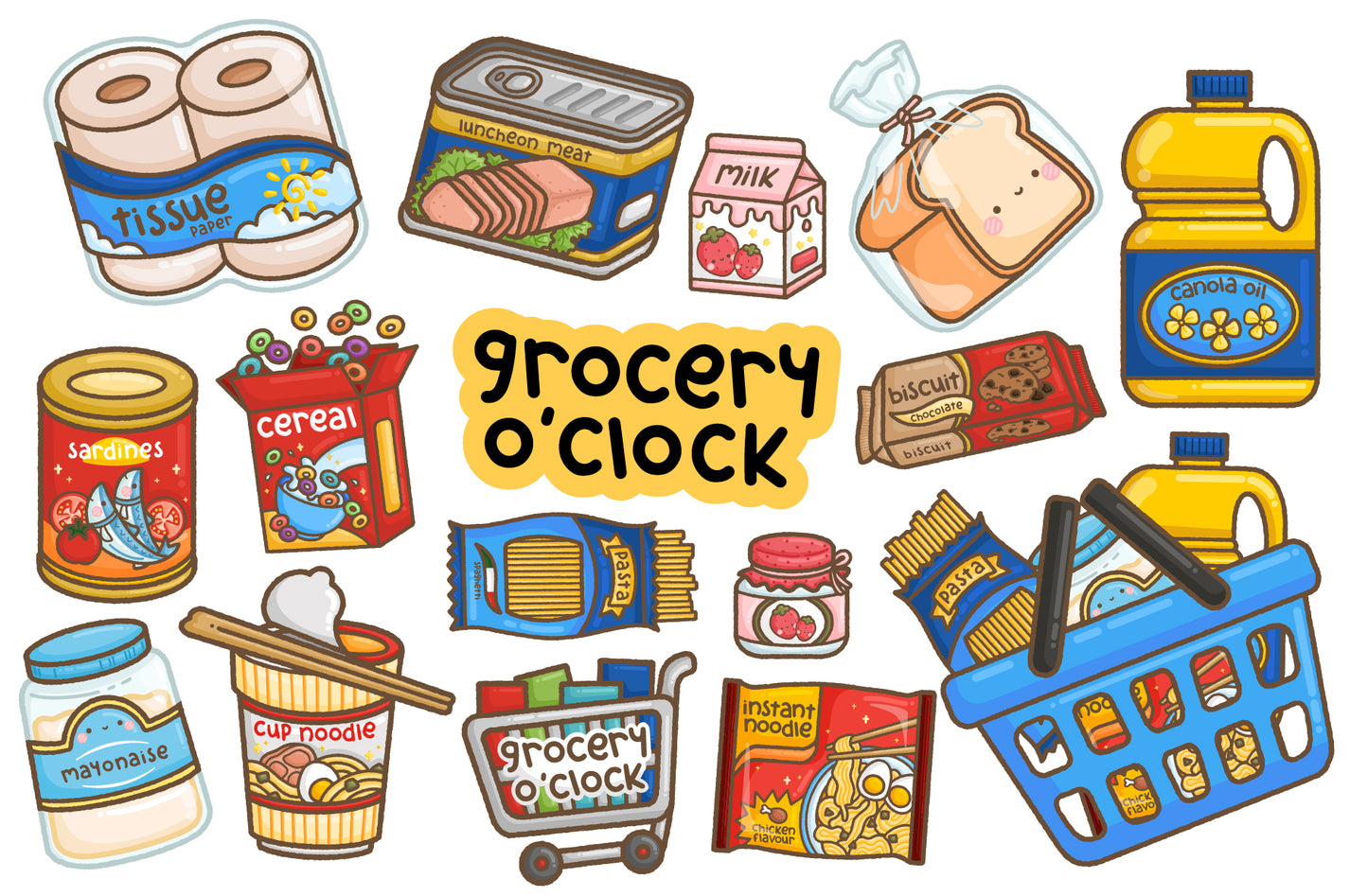 Handdrawn Grocery Clipart - Doodle Shopping Clip Art – inkleystudio