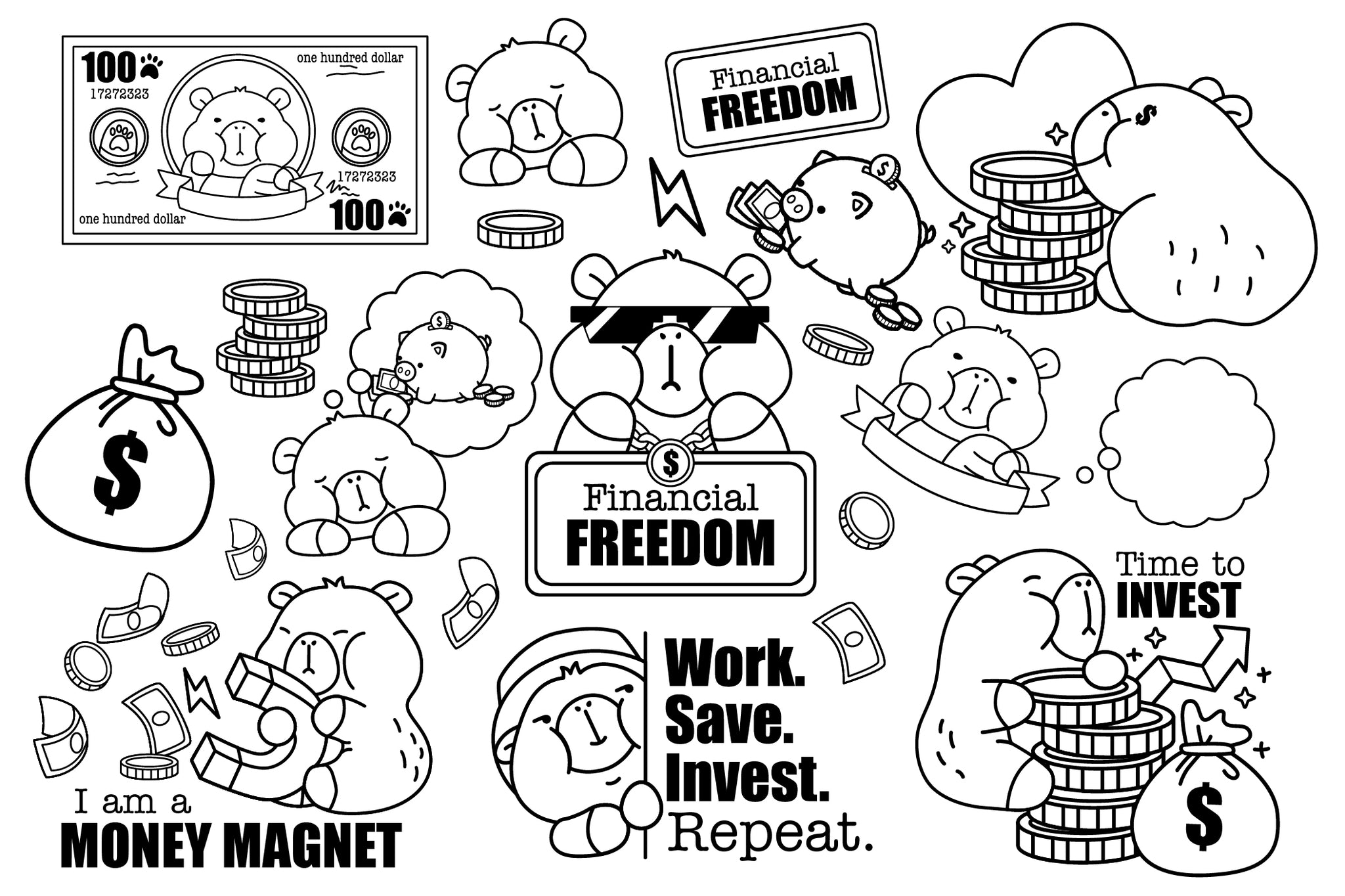 Capybara Investor Clipart Coloring - Investing Clip Art – inkleystudio