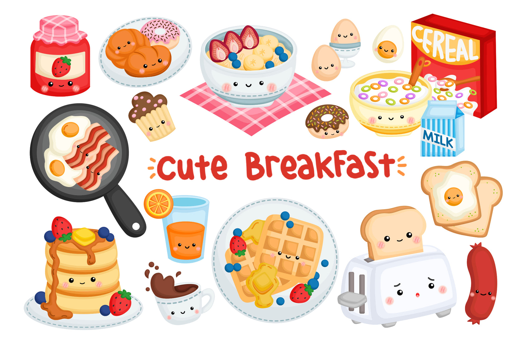 Cute Breakfast Clipart - Cute Food Clip Art – inkleystudio