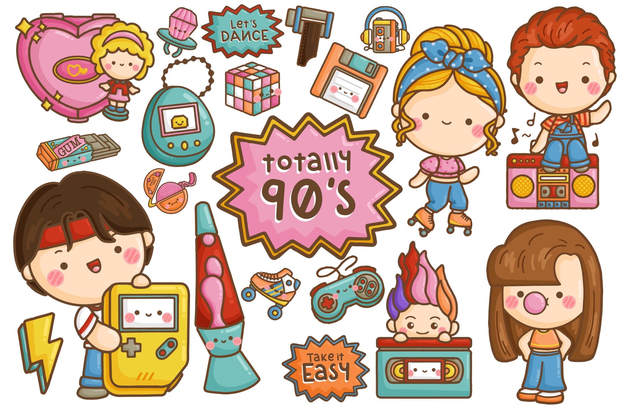 90s Kids Clipart - Pop Culture Clip Art – inkleystudio