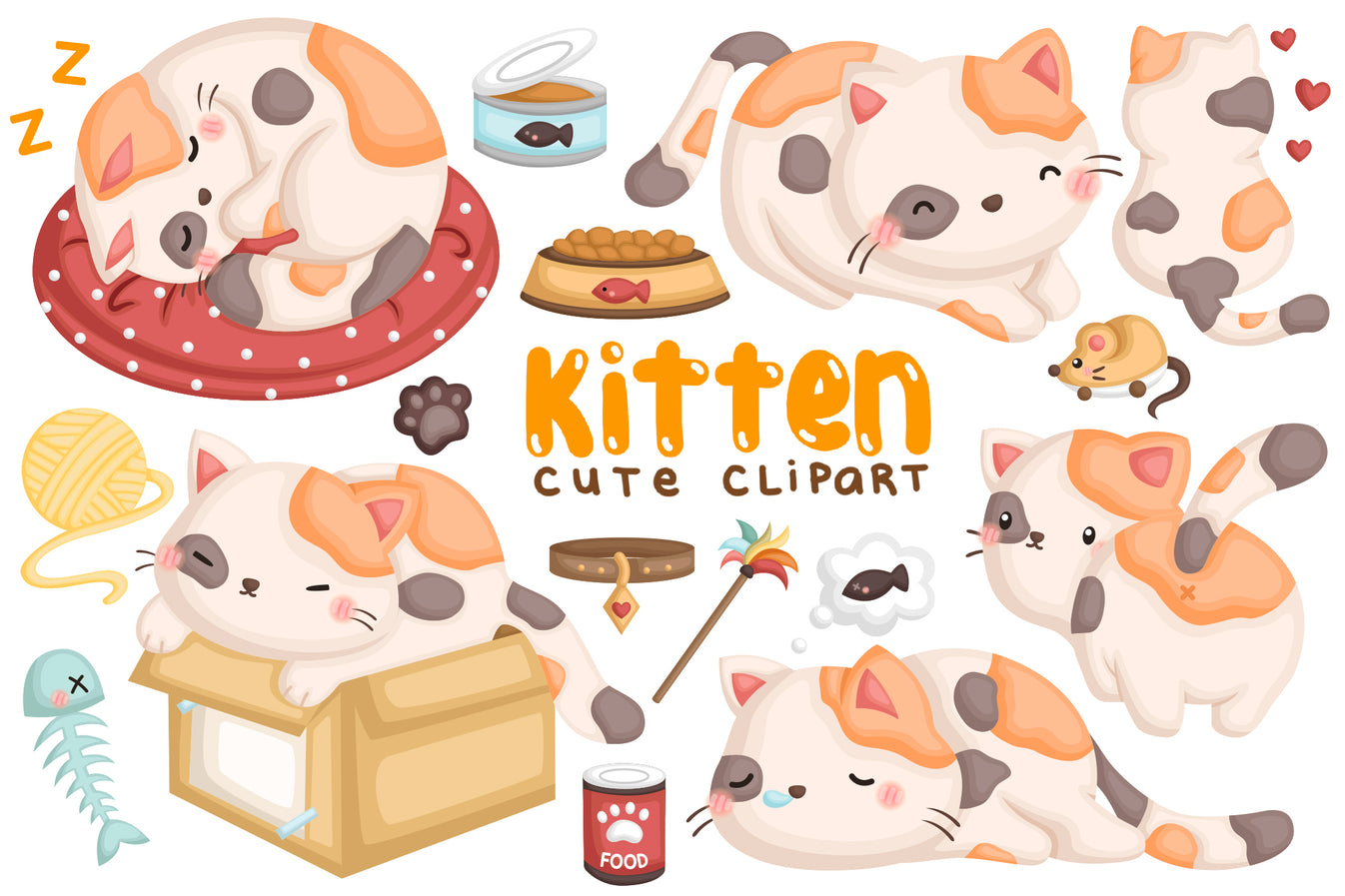 Cute Cats Clipart - Feline Animal Clip Art – inkleystudio