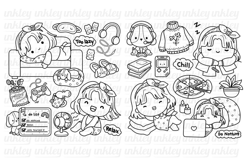 Cozy Home Activities Clipart - Cute Girl Clip Art Coloring – inkleystudio