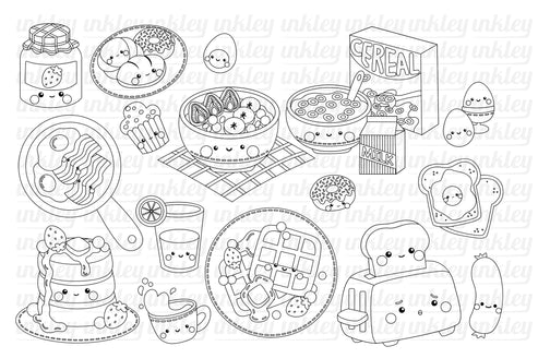 Cute Breakfast Clipart - Cute Food Clip Art Coloring – inkleystudio