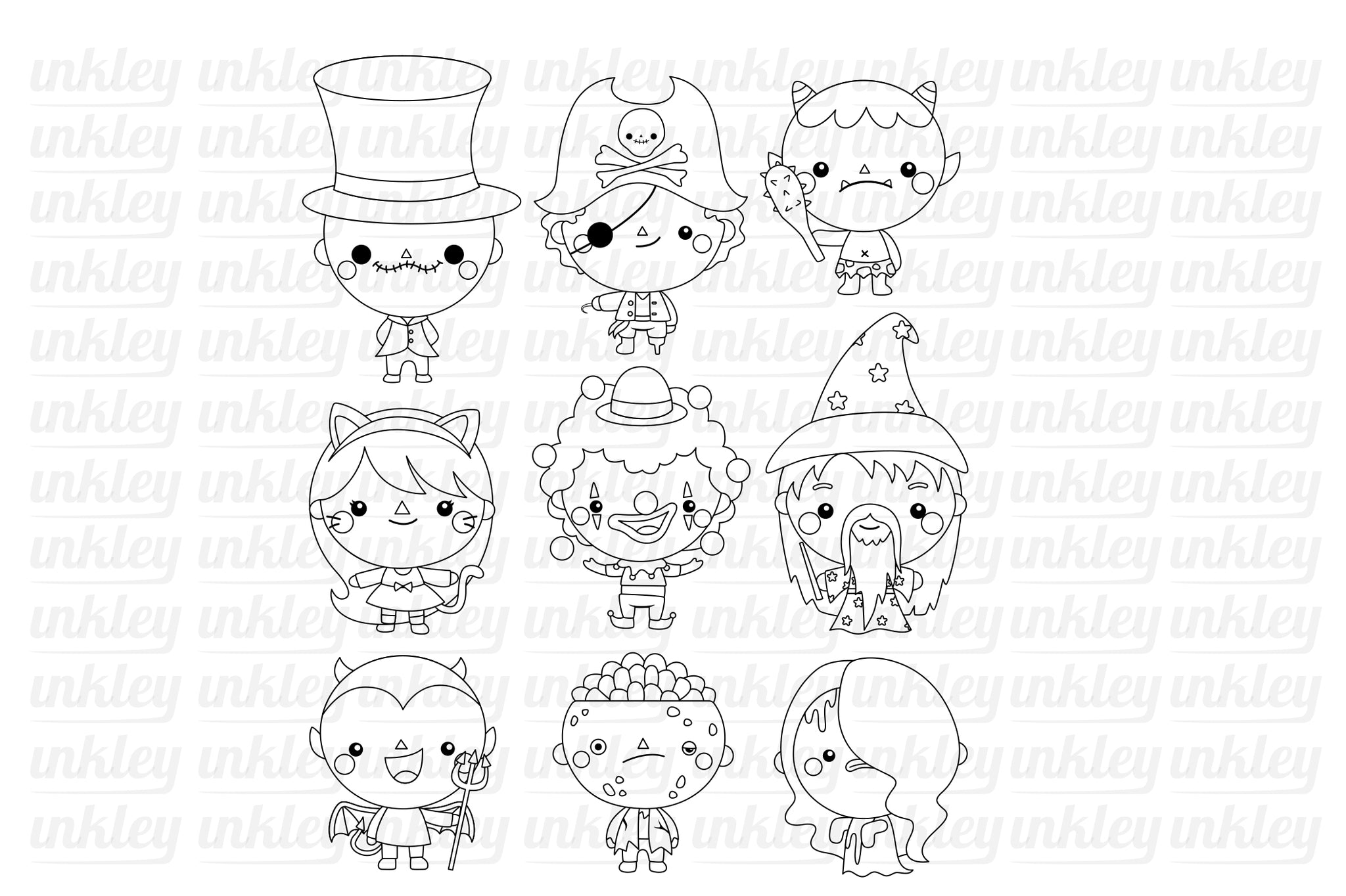 Halloween Costume Clipart - Cute Monster Clip Art Coloring – inkleystudio