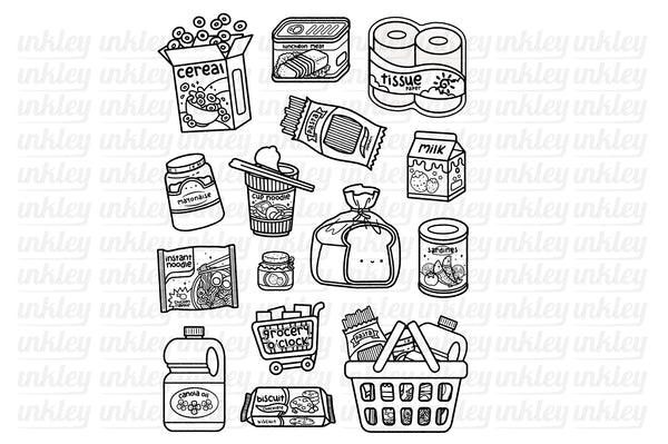 Handdrawn Grocery Clipart - Doodle Shopping Coloring – inkleystudio