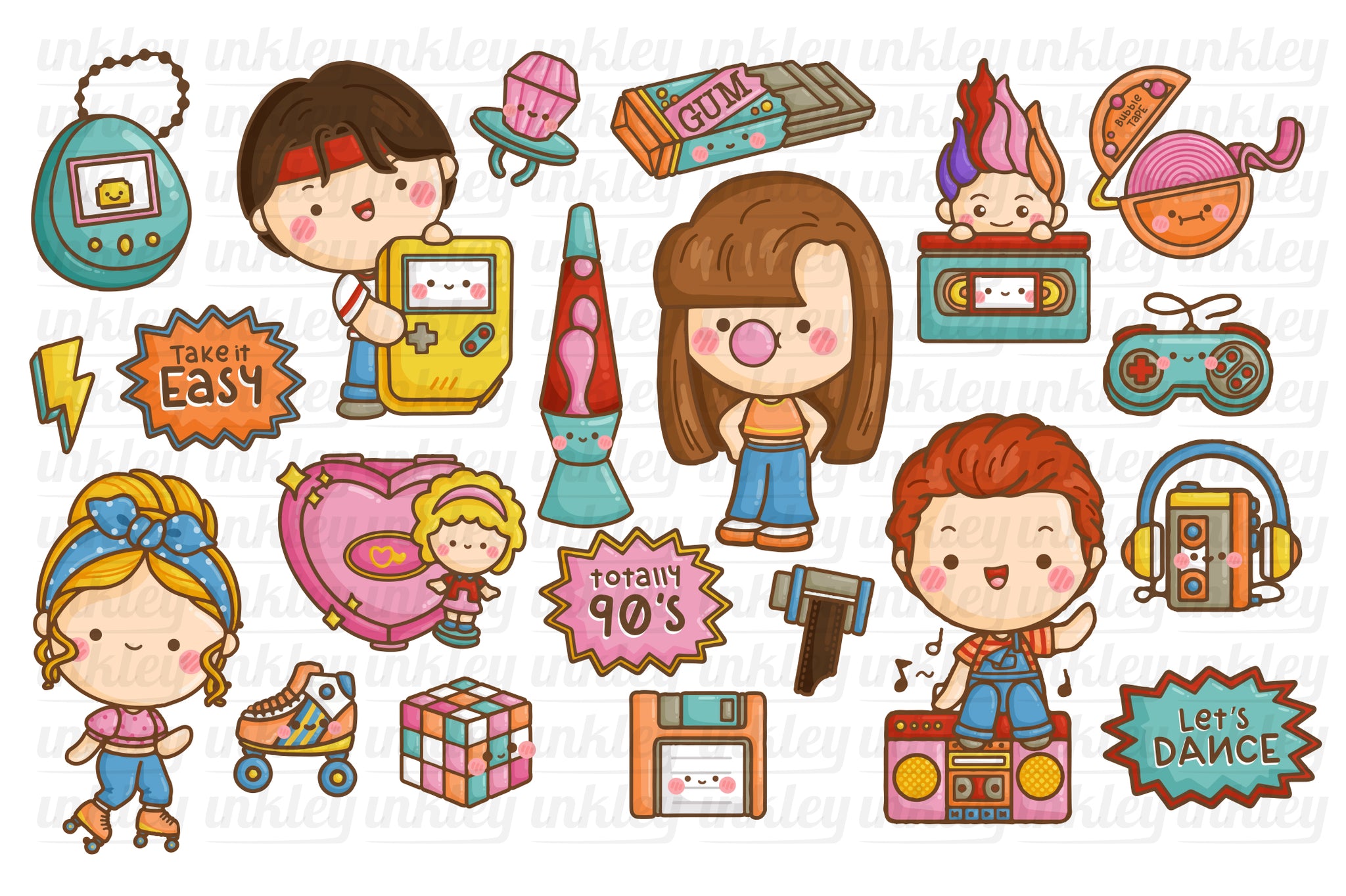 90s Kids Clipart - Pop Culture Clip Art – inkleystudio