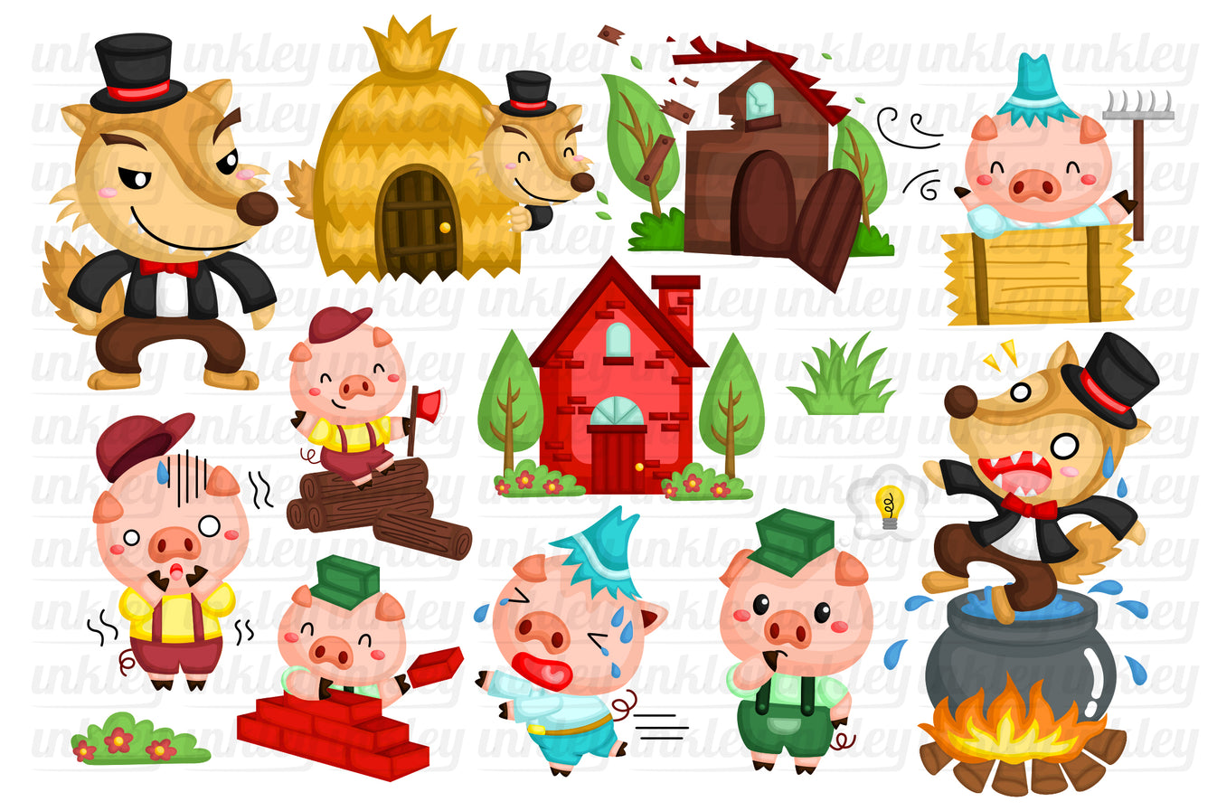 Three Little Pigs Clipart - Storytime Clip Art – inkleystudio