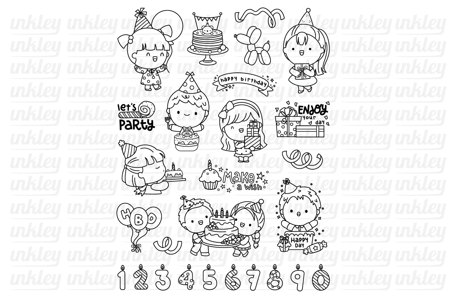 Birthday Party Clipart - Kids Celebration Party Coloring – inkleystudio