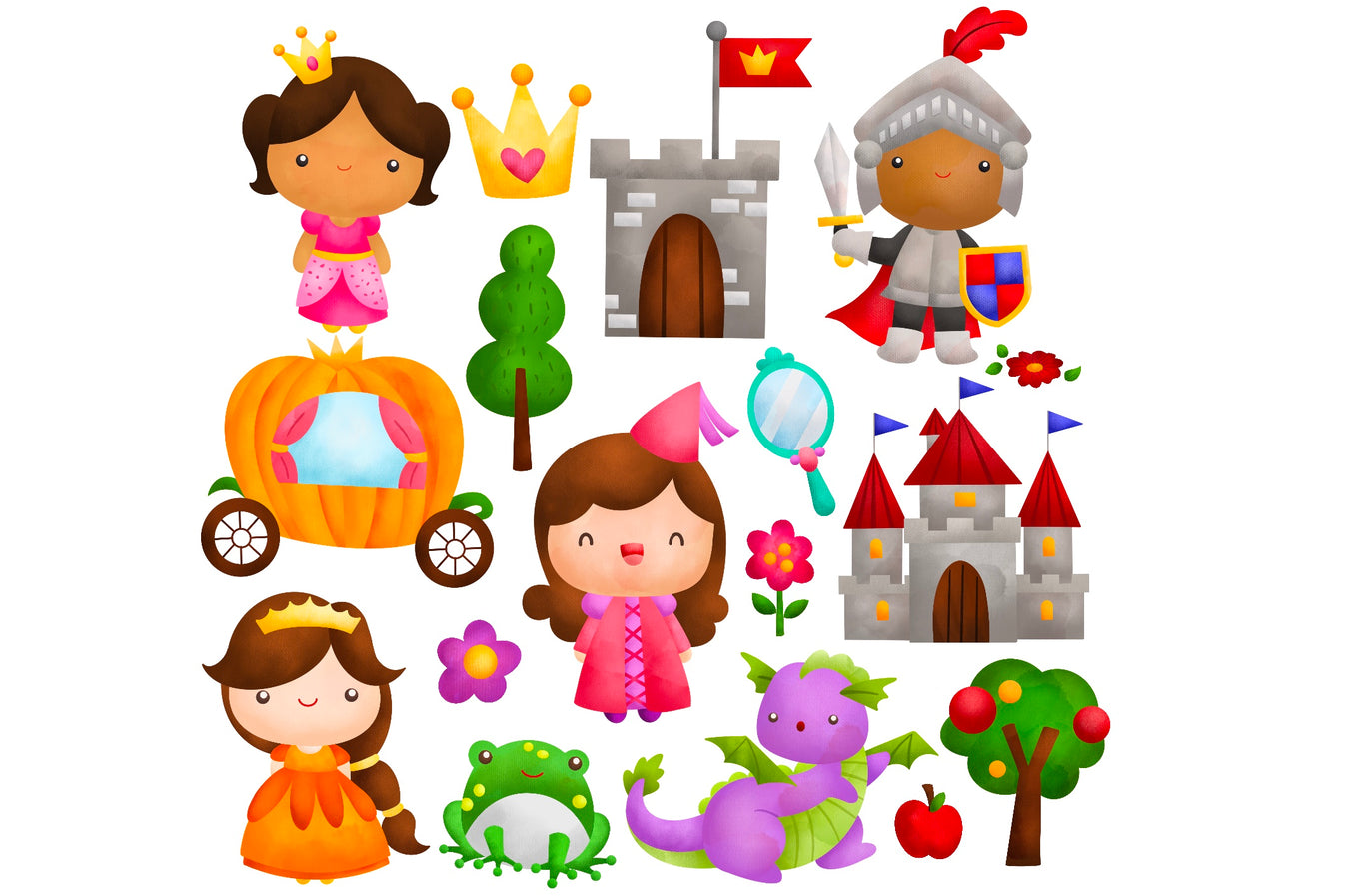 Princess and Knight Clipart - Cute Dragon Watercolor – inkleystudio