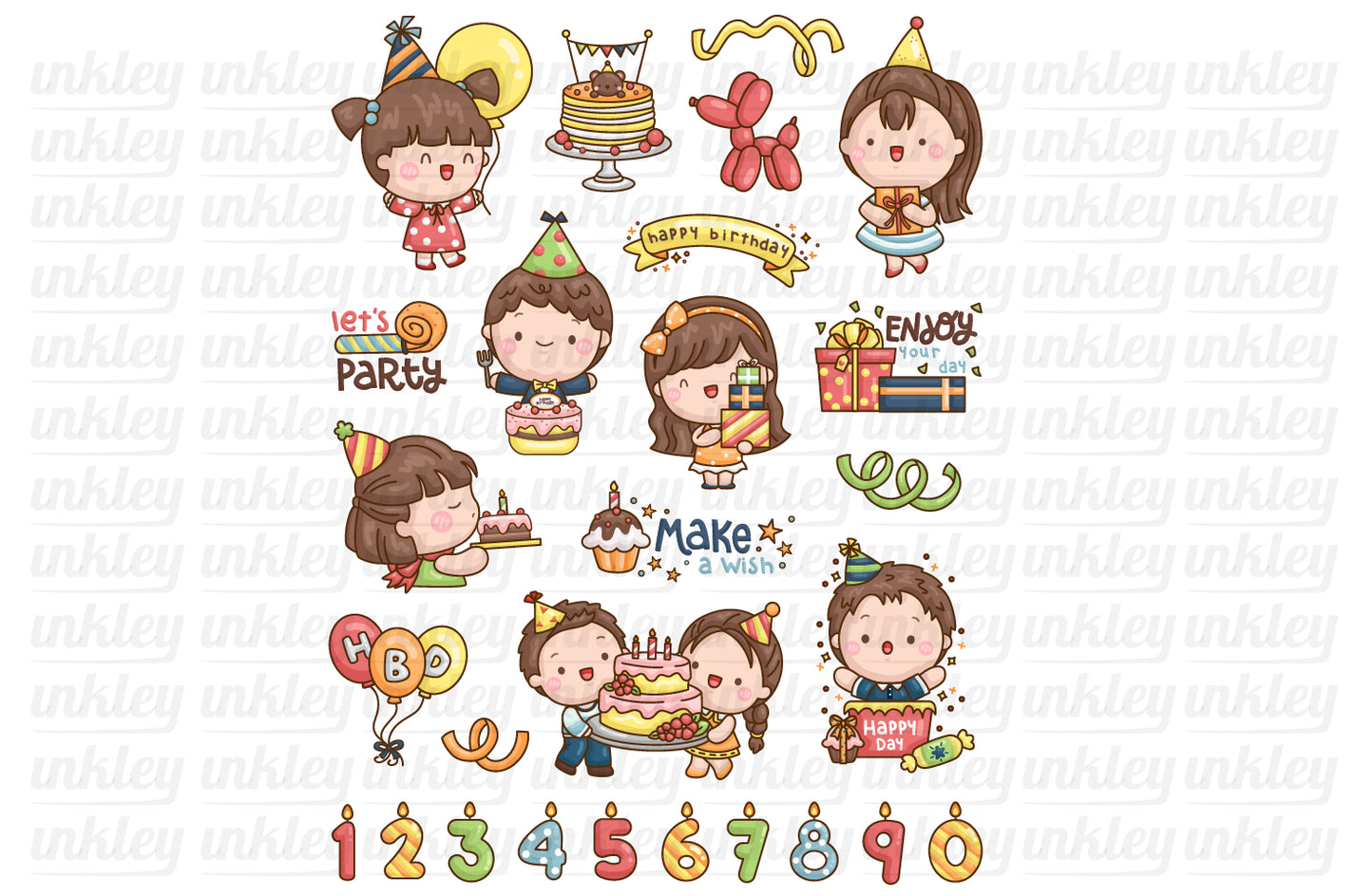 Birthday Party Clipart - Kids Celebration Party – inkleystudio