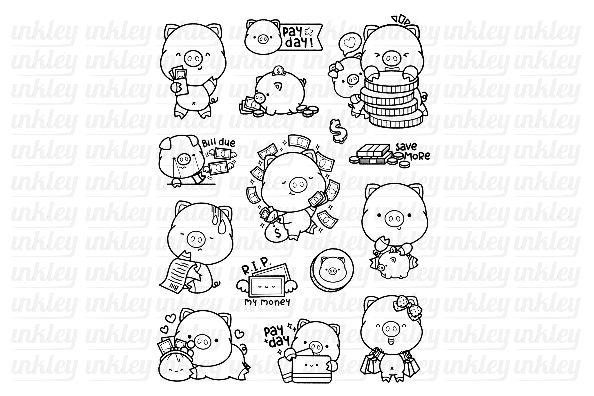 Piggy Payday Clipart - Animal Work Money Clip Art – inkleystudio