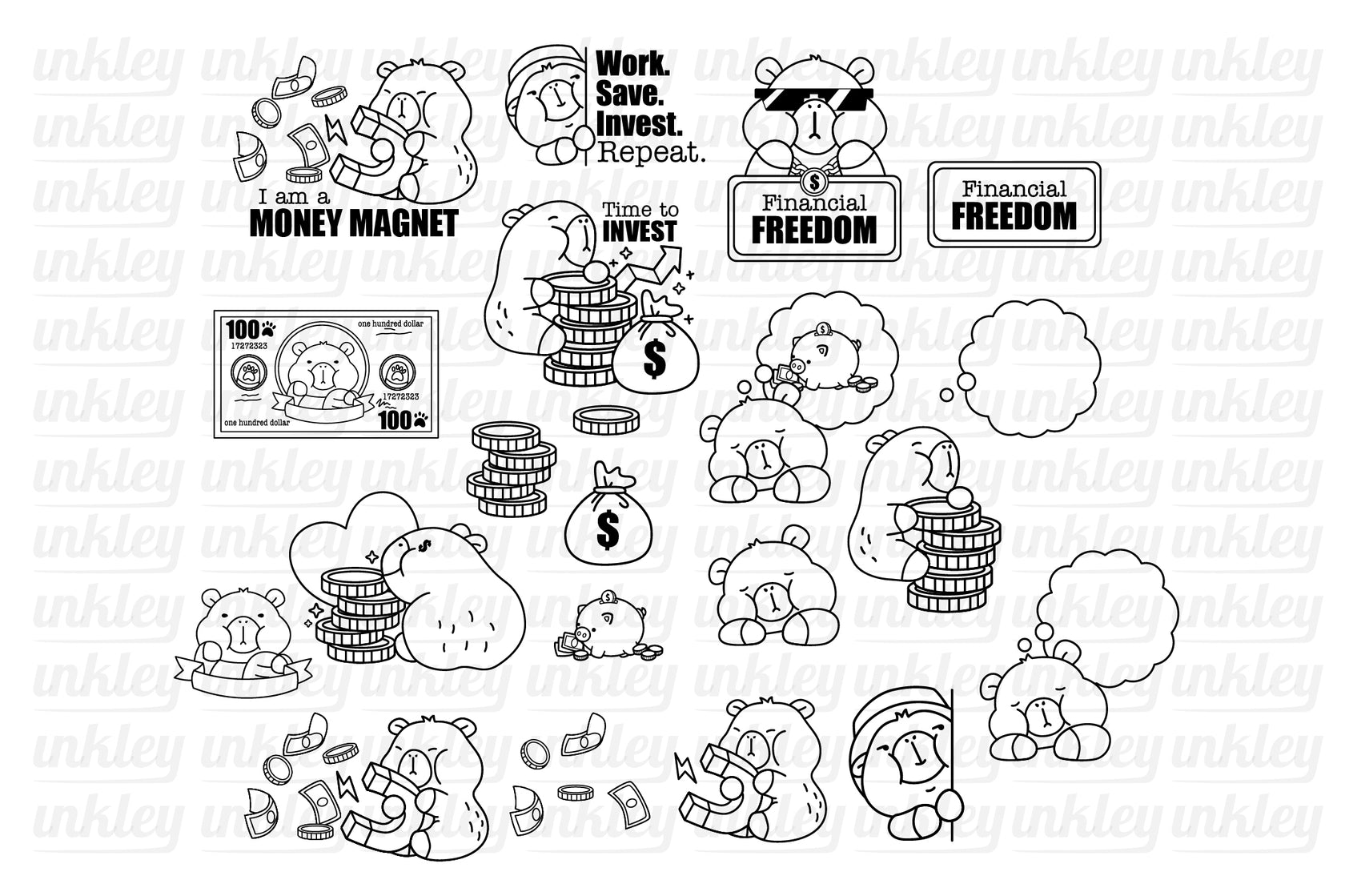 Capybara Investor Clipart Coloring - Investing Clip Art – inkleystudio