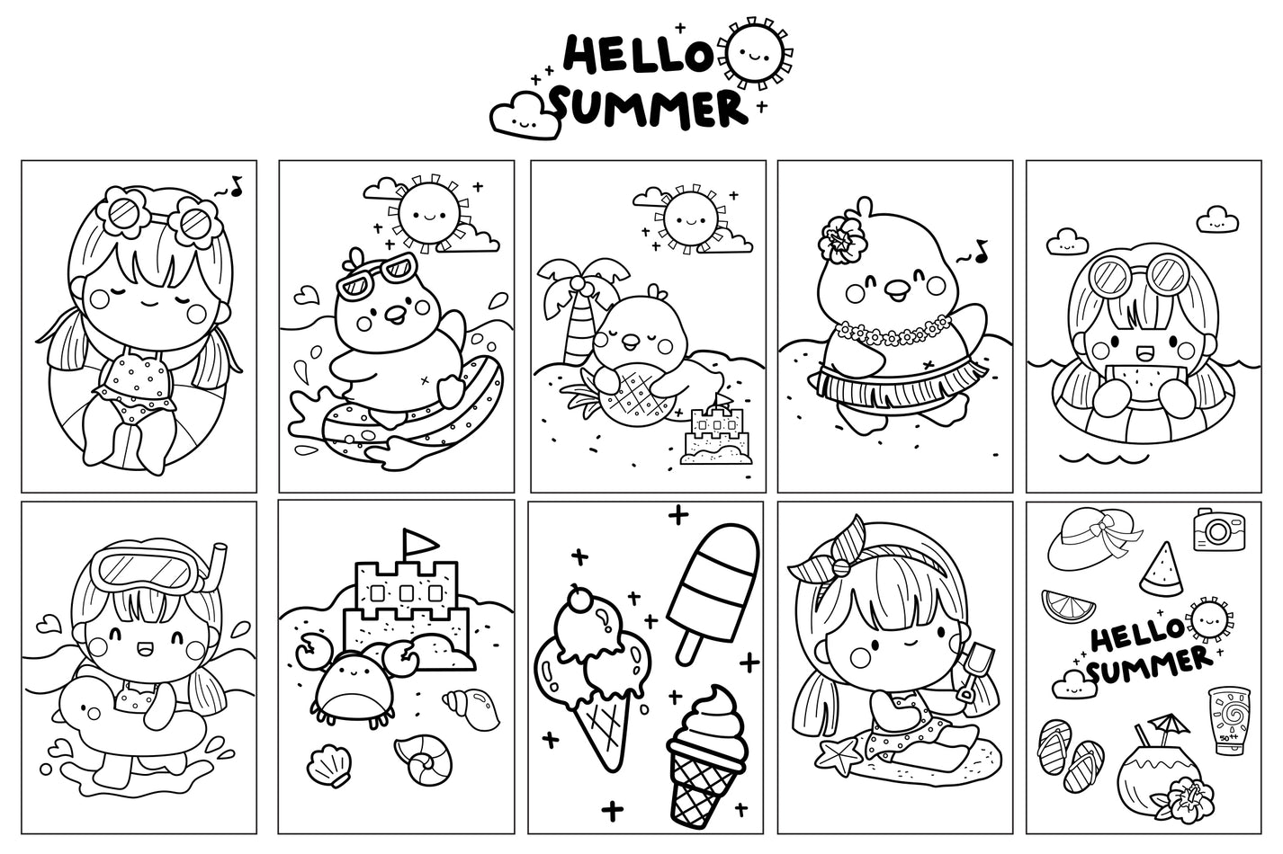 Hello Summer Coloring Pages Books – inkleystudio