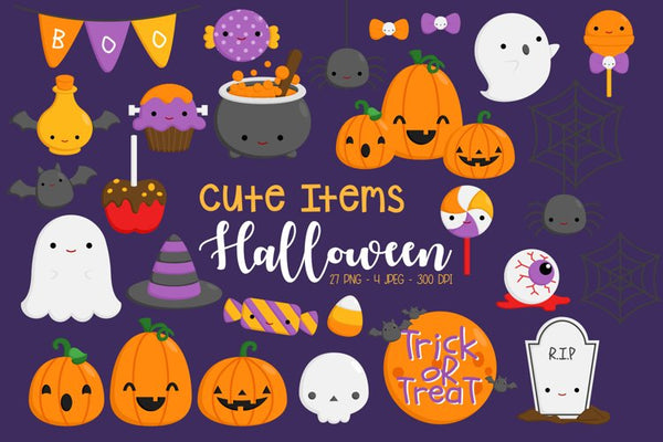 Doodle Halloween Items Clipart - Cute Halloween Clip Art – inkleystudio