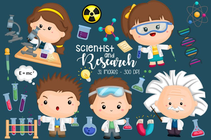 Cute Scientist Clipart - Science and Kids Clip Art – inkleystudio