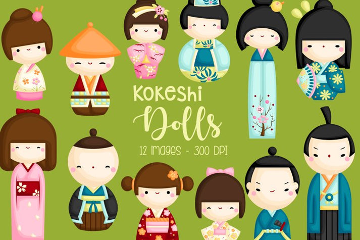 Japan Kokeshi Dolls Clipart - Culture Clip Art – inkleystudio