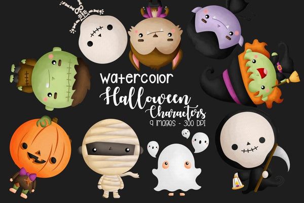 Watercolor Halloween Costume Clipart - Cute Monster Clip Art – inkleystudio