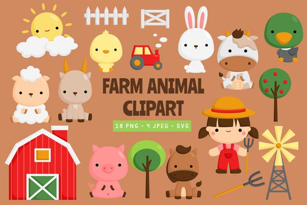 Doodle Cute Farm Animals Clipart - Cute Animal Clip Art – inkleystudio