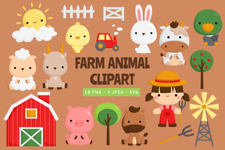 Doodle Cute Farm Animals Clipart - Cute Animal Clip Art – inkleystudio