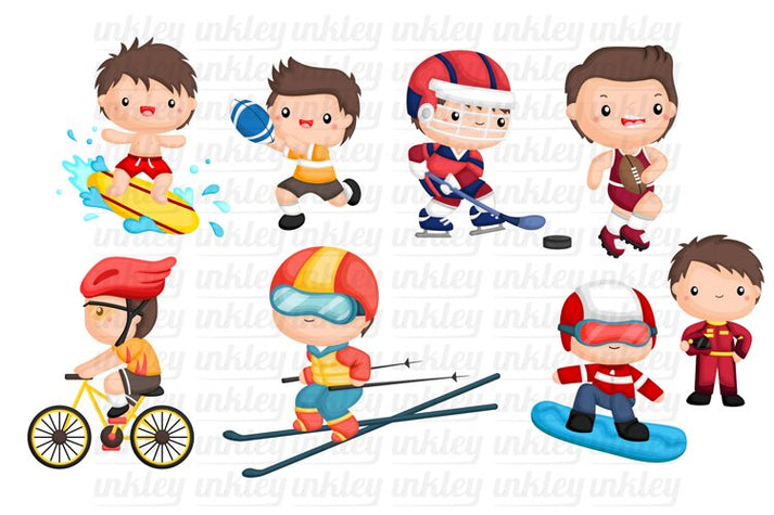 Sport and Boys Clipart - Cute Kids Clip Art - Sport and Ball – inkleystudio