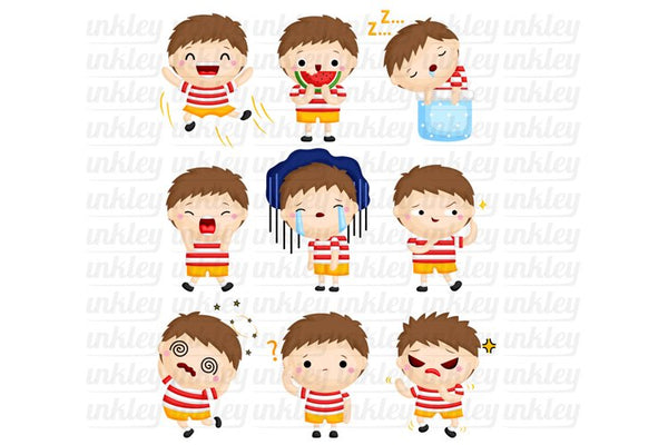 Emotion Boy Clipart - Cute Kids Clip Art – inkleystudio