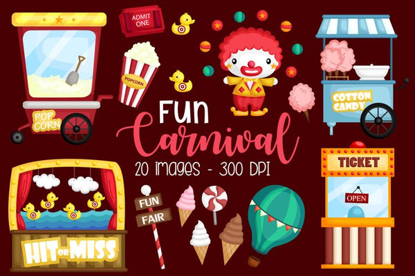 Carnival Fun Clipart - Cute Clown Clip Art – inkleystudio