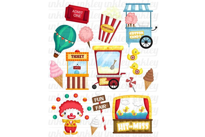 Carnival Fun Clipart - Cute Clown Clip Art – inkleystudio