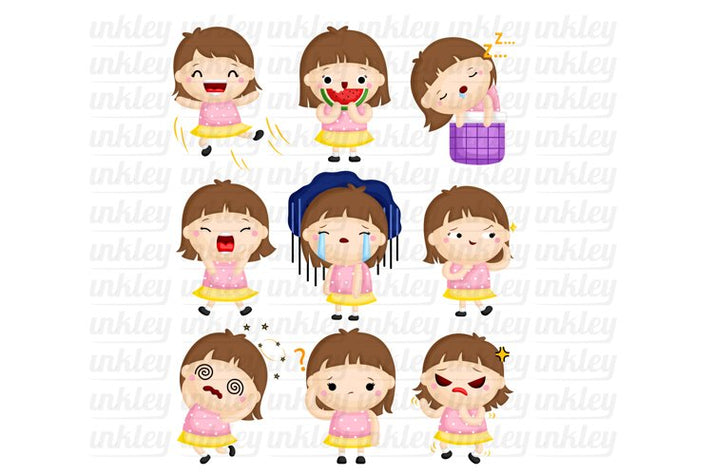 Emotional Girl Clipart - Cute Kids Clip Art – inkleystudio