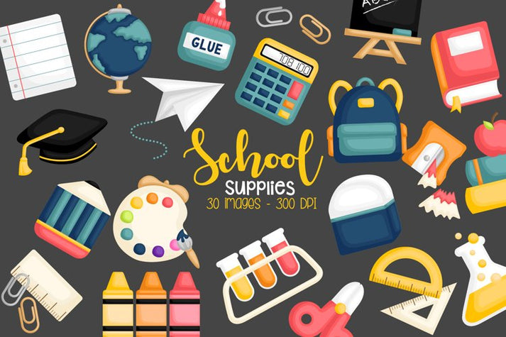 School Supplies Clipart - Education and Learning Clip Art – inkleystudio