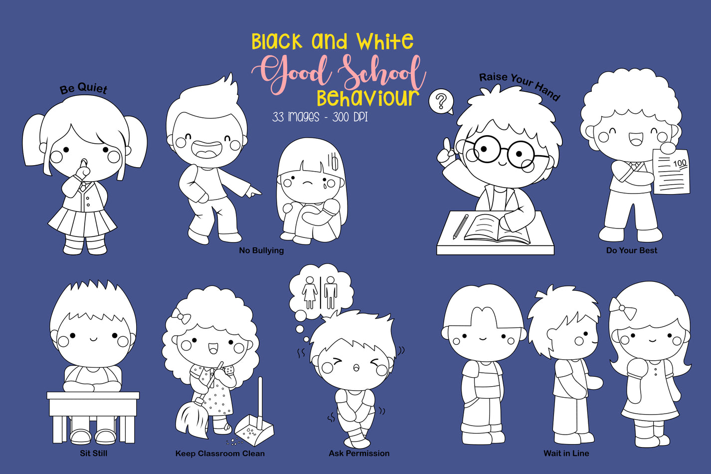 School Good Behavior Clipart - Etiquette Clip Art Coloring – inkleystudio