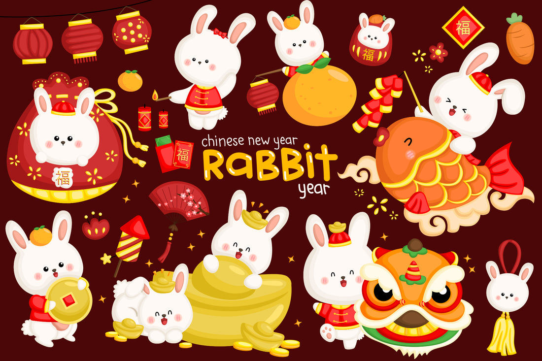 Year of the Rabbit Clipart - Chinese New Year Clip Art – inkleystudio