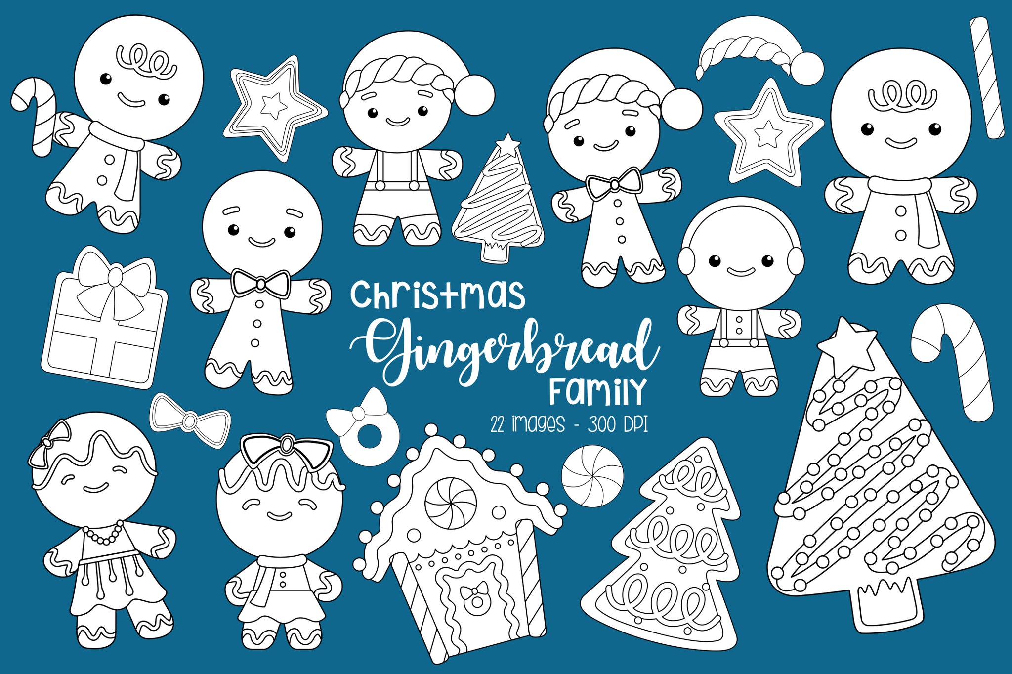 Gingerbread Family Clipart - Christmas Cookies Coloring – inkleystudio