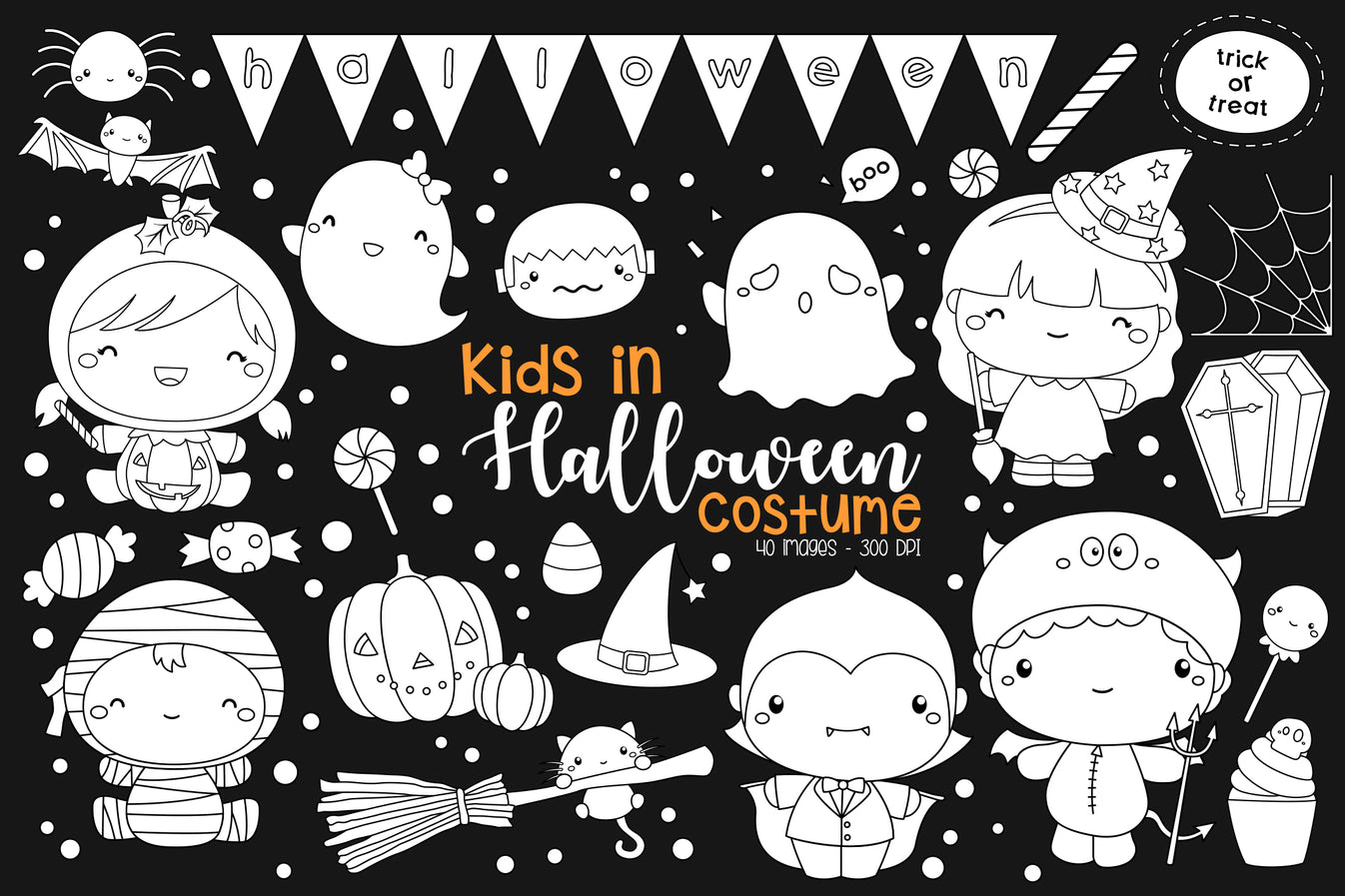 Halloween Costume Clipart - Cute Monster Clip Art Coloring – inkleystudio