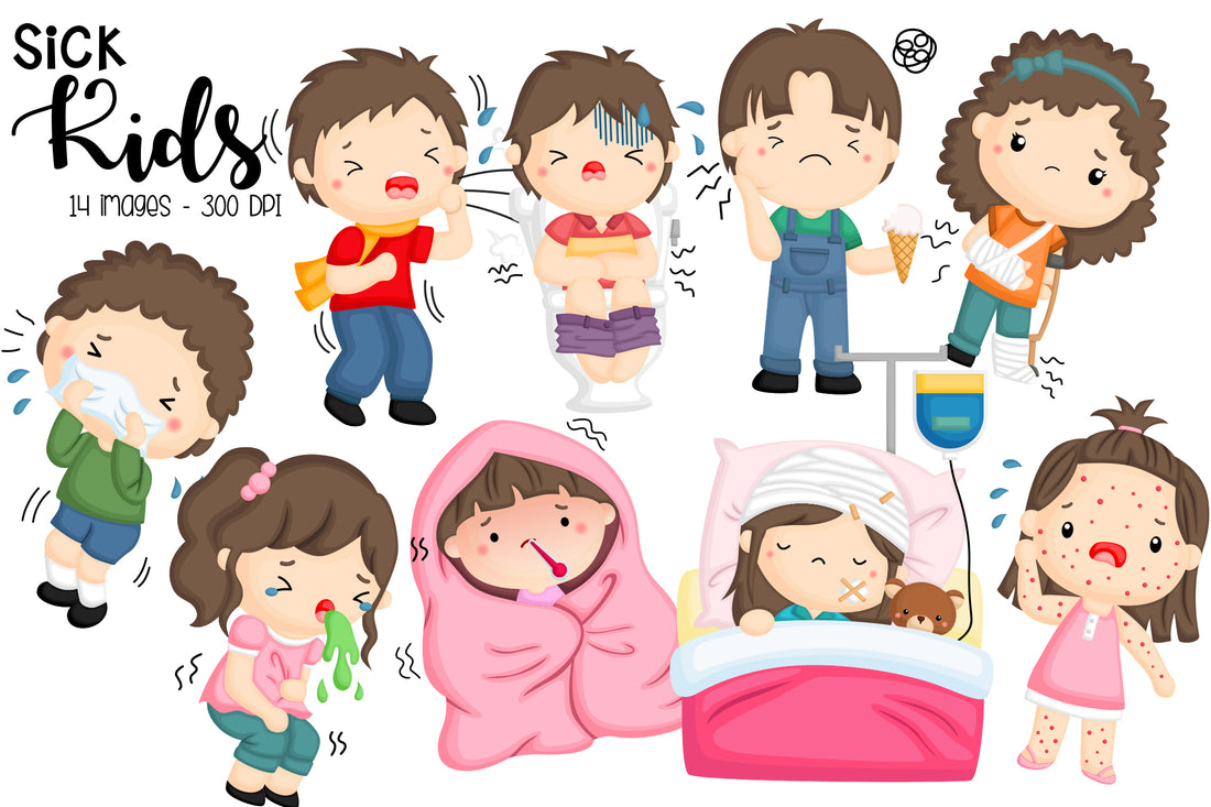 Sick Kids Clipart - Kids Clip Art – inkleystudio