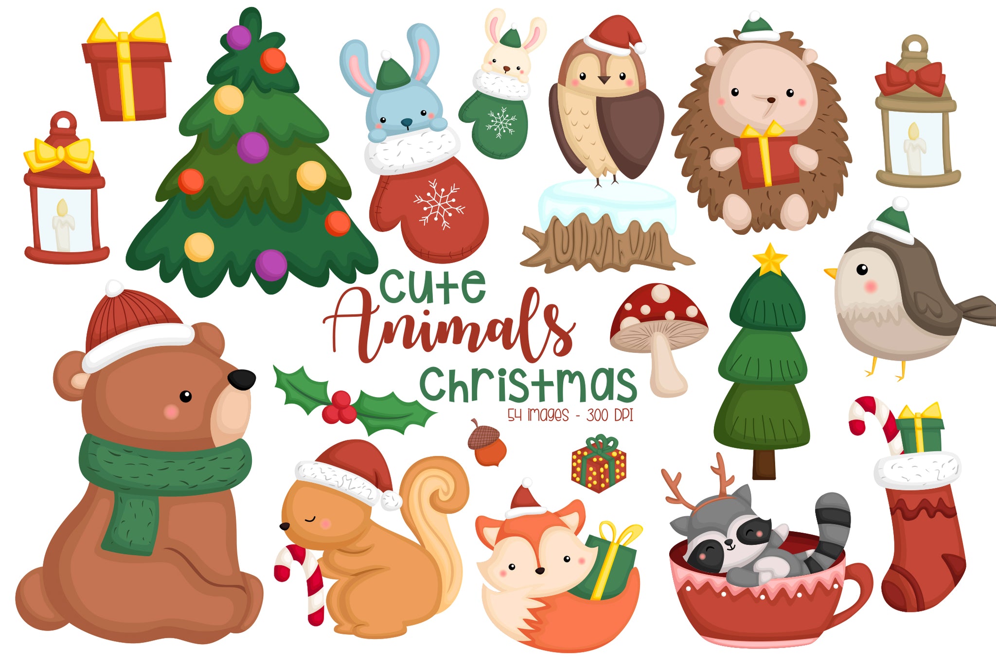 Christmas Animal Clipart - Christmas Clip Art – inkleystudio