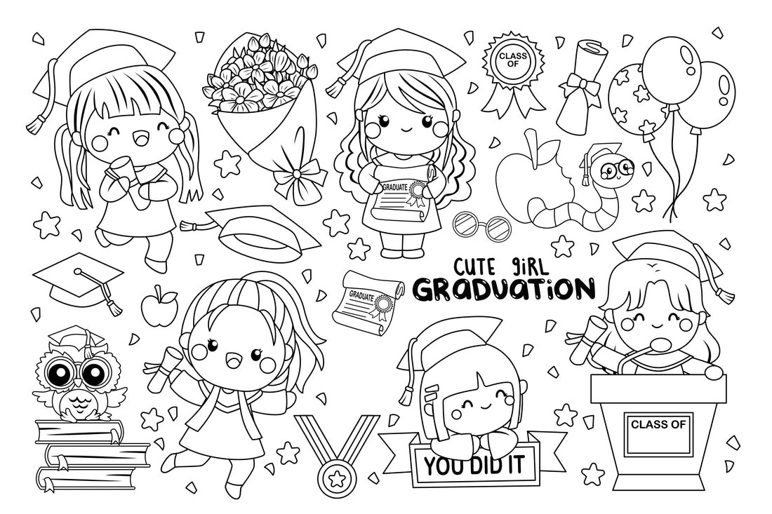 Girl Student and Graduation Clipart - School and University – inkleystudio