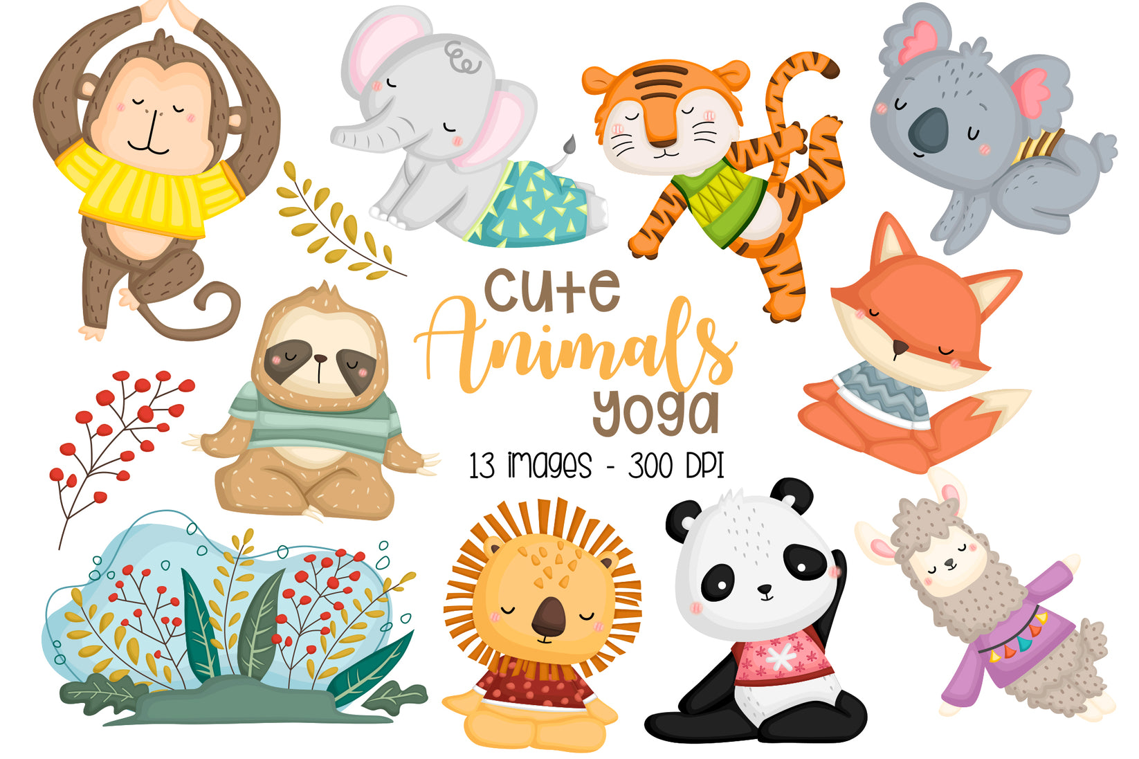 Animal Yoga Clipart - Cute Animal Clip Art – inkleystudio