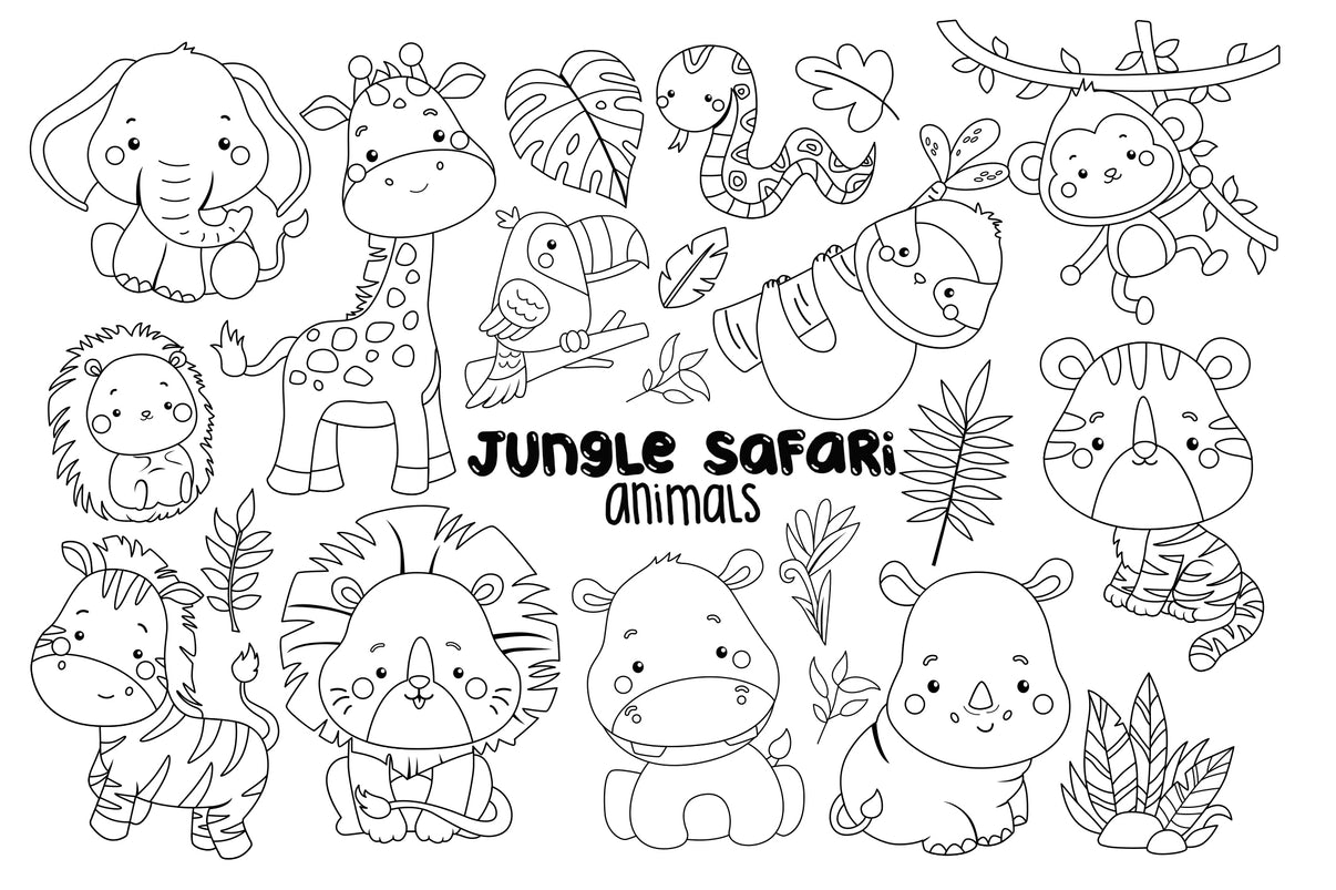 Jungle Animal Clipart - Cute Animal - Safari Coloring – inkleystudio