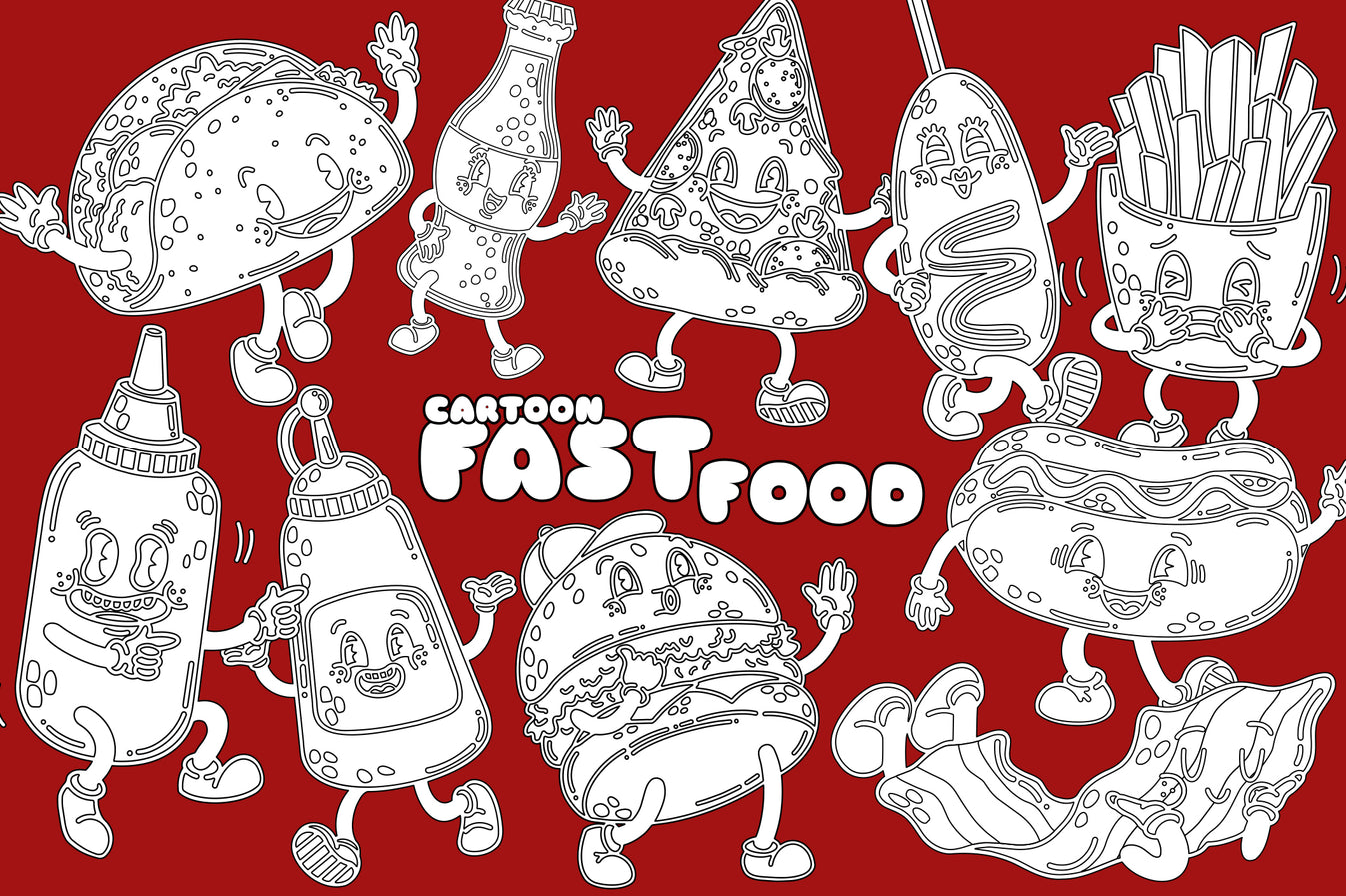 Cartoon Fast Food Clipart - Junk Food Restaurant Coloring – inkleystudio