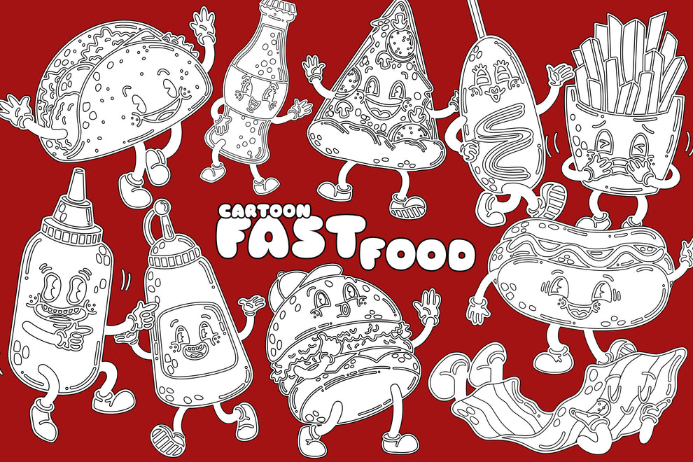Cartoon Fast Food Clipart - Junk Food Restaurant Coloring – inkleystudio