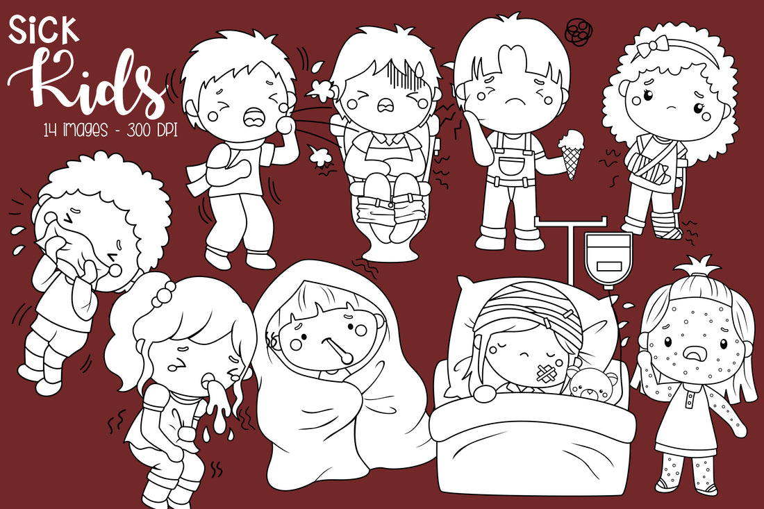 Sick Kids Clipart - Kids Clip Art Coloring – inkleystudio