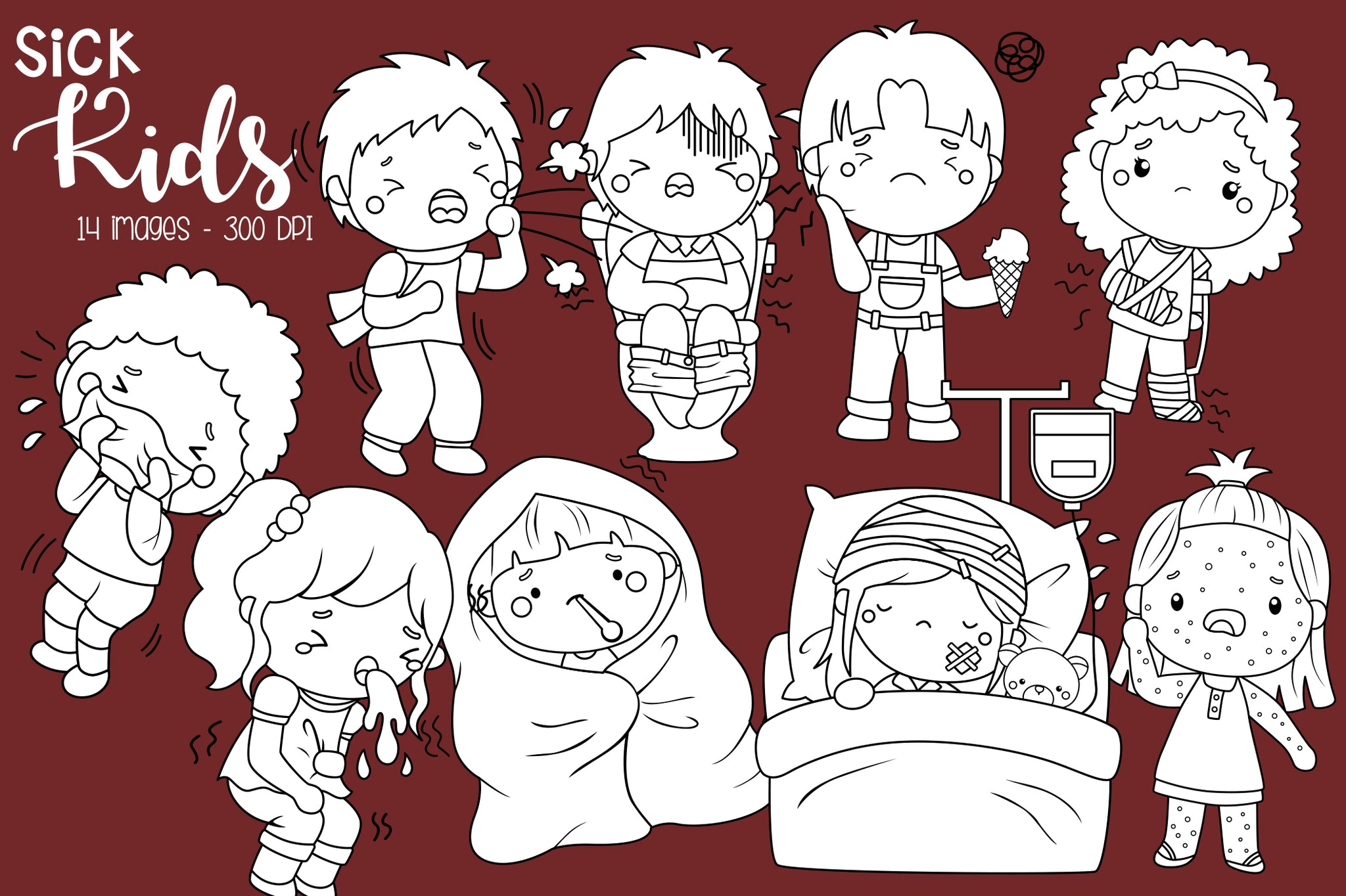 Sick Kids Clipart - Kids Clip Art Coloring – inkleystudio