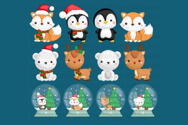 Cute Animal in Winter Clipart - Winter Animal Clip Art – inkleystudio