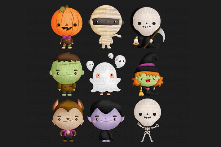 Watercolor Halloween Costume Clipart - Cute Monster Clip Art – inkleystudio