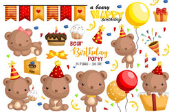 Birthday Bear Clipart - Cute Animal Clip Art – inkleystudio