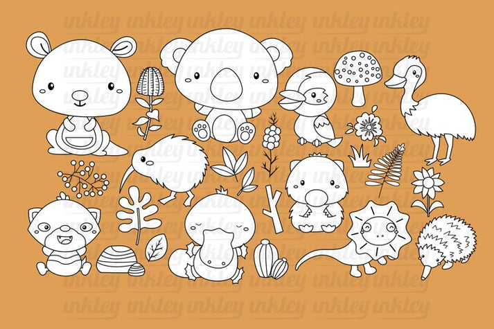Black and White Coloring Australian Animals – inkleystudio